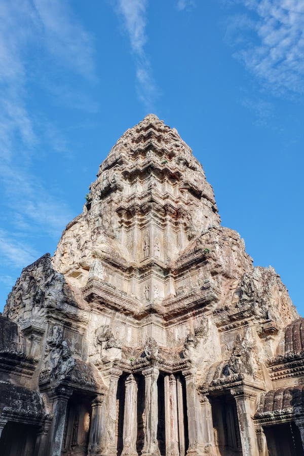 Historical Tower of Angkor Wat Under Blue Sky Stock Image - Image of ...