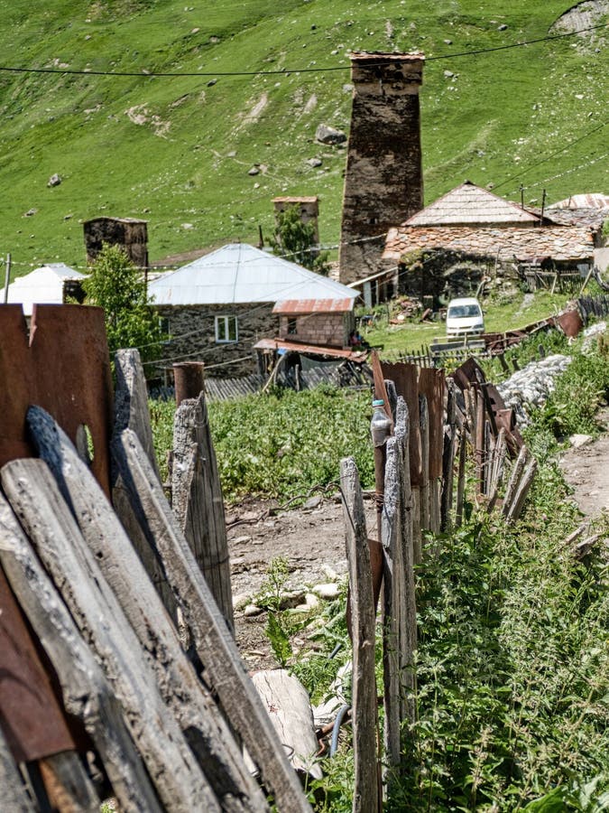 Historical Village of Ushguli in Georgia Stock Image - Image of meadow ...