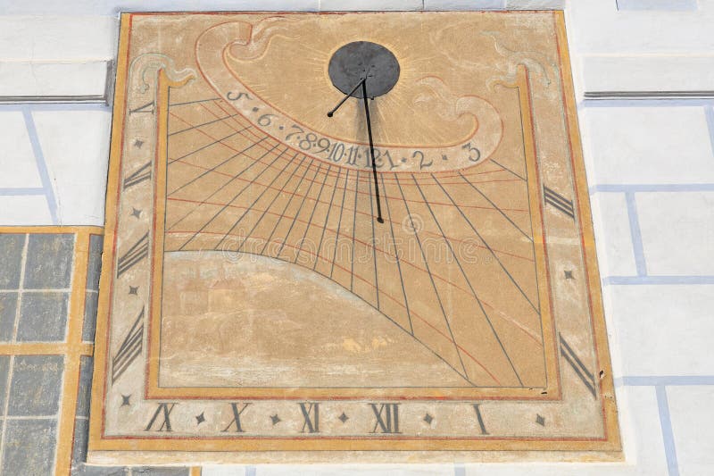 Historical Wall Sundial with Cesky Krumlov and Arabic Numerals in ...