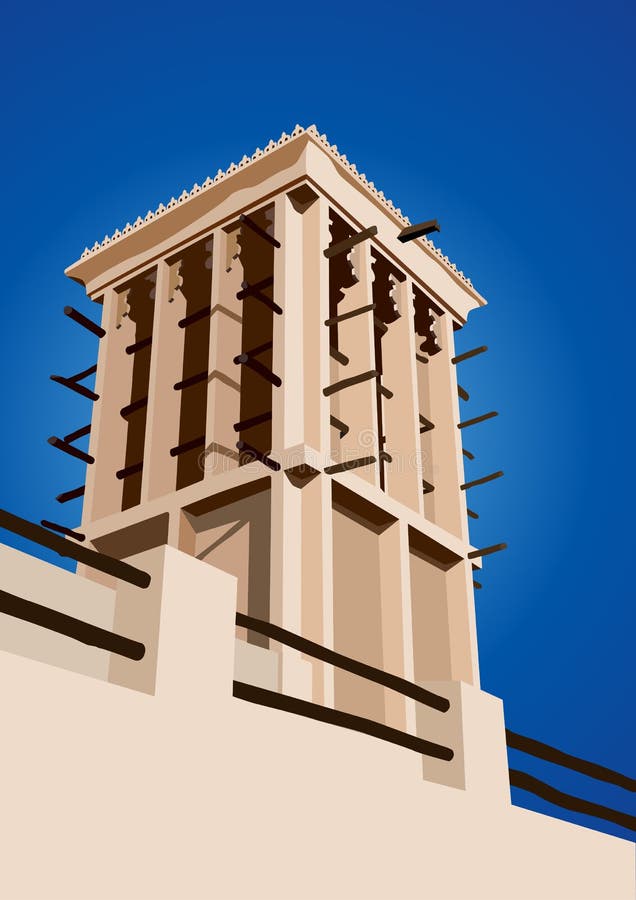 Historical Wind Tower Vector Illustration Dubai, United Arab Emirates ...