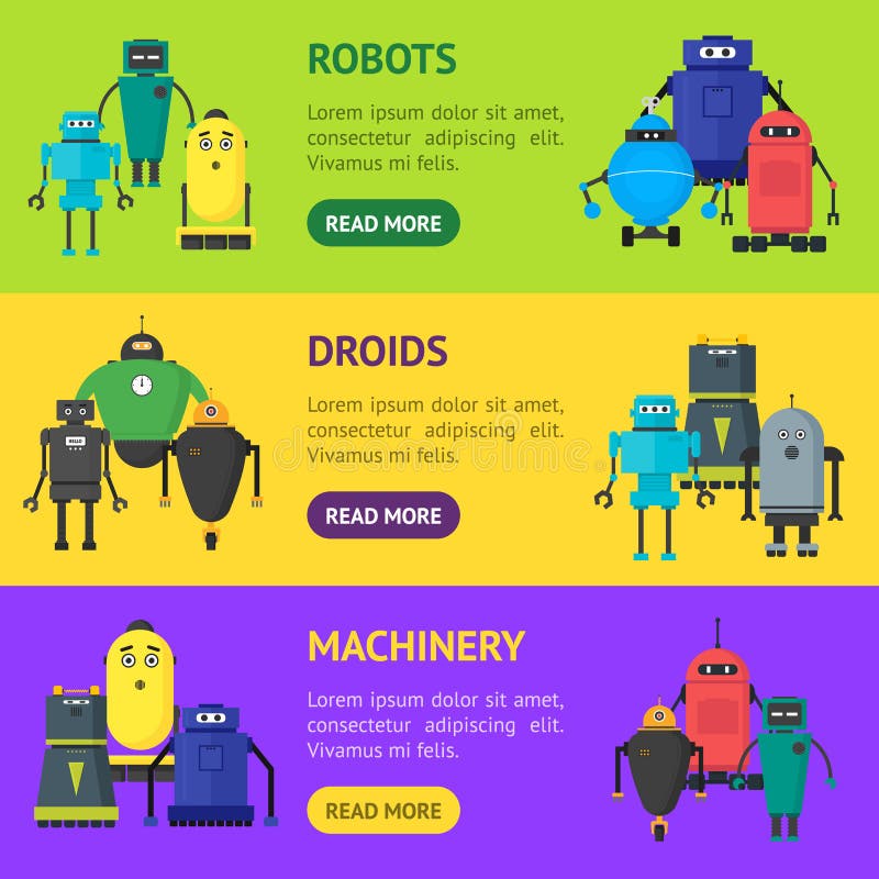 Historieta Toy Robots Banner Horizontal Set Lindo Vector Ilustración ...