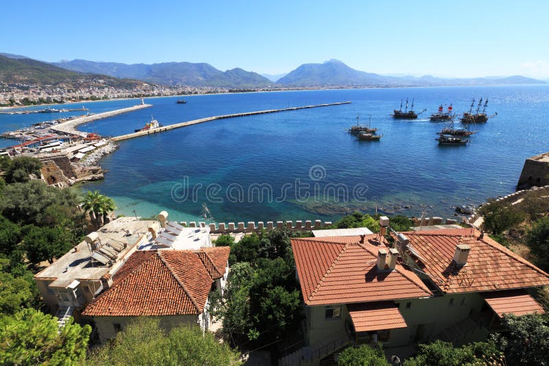Historische Haven Van Stad Alanya, Turkije Stock Afbeelding - Image of ...
