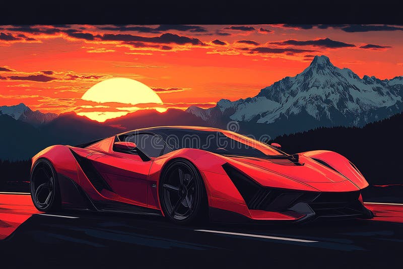 Sports Car Vehicle on the Road, Hyper Realistic Drawing Stock ...