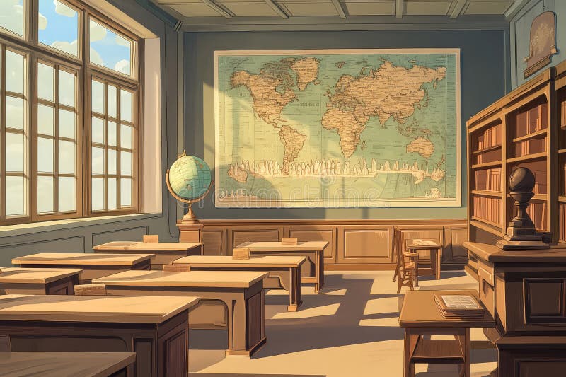 History Classroom with Ancient Map Stock Illustration - Illustration of ...