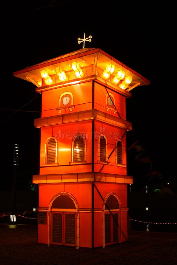 History Clock Tower of Light at Night in Melaka Stock Image - Image of ...