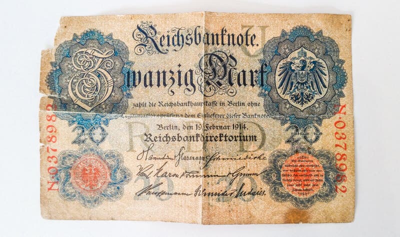 History of German Banknote Zwanzig Mark 1914 - WW1 Stock Photo - Image ...