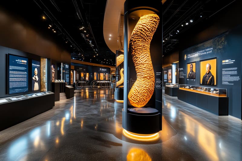 History Museum Gallery with Interactive Displays on Historical Figures ...