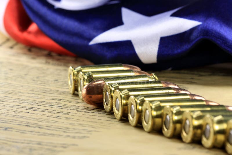 History of the Second Amendment - Bullets on Bill of Rights Stock Photo ...
