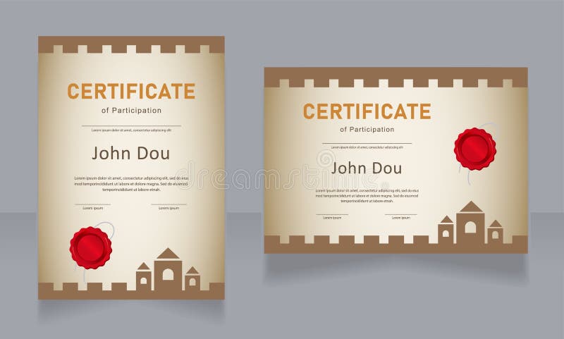 History Workshop Participation Certificate Design Templates Set Stock ...