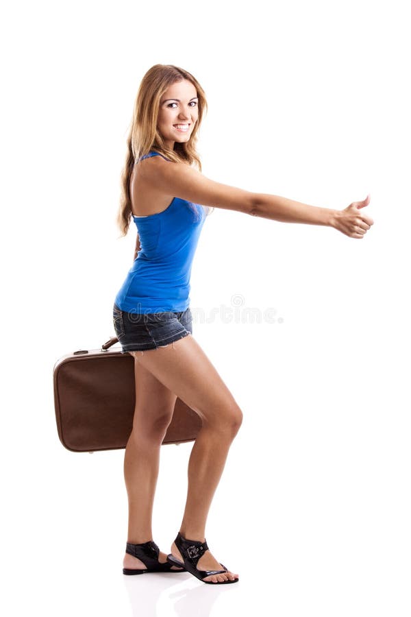 Hitch hiking woman stock image. Image of fashion, journey - 12305341