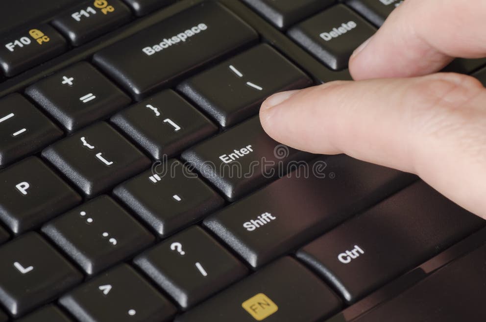 Hitting Enter on Computer Keyboard Stock Image - Image of close, finger ...