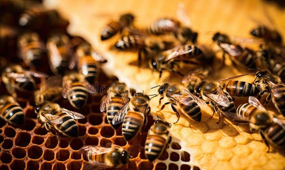 In the Hive, Bees Work Industriously Crafting Perfect Honeycomb Cells ...