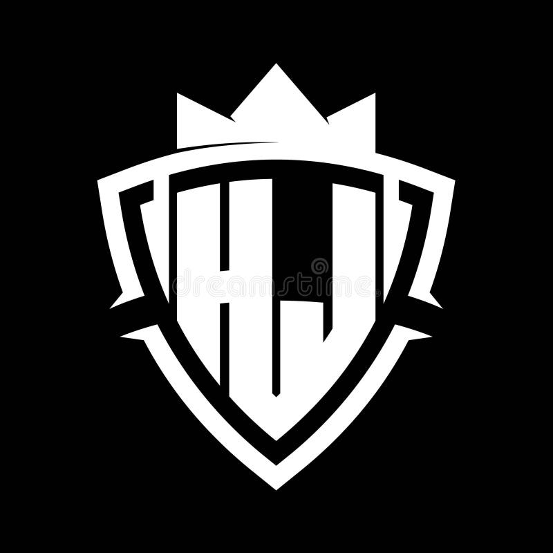 HJ Letter Monogram with Triangle Curve Shield Shape with Crown White ...