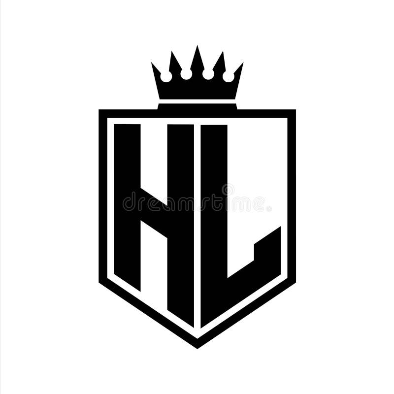 HL Logo Monogram Bold Shield Geometric Shape with Crown Outline Black ...