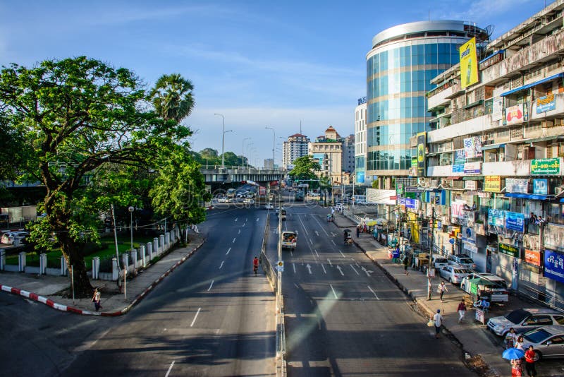 Pleasant Morning, Hledan Junction in Yangon, Myanmar, June-2017 ...