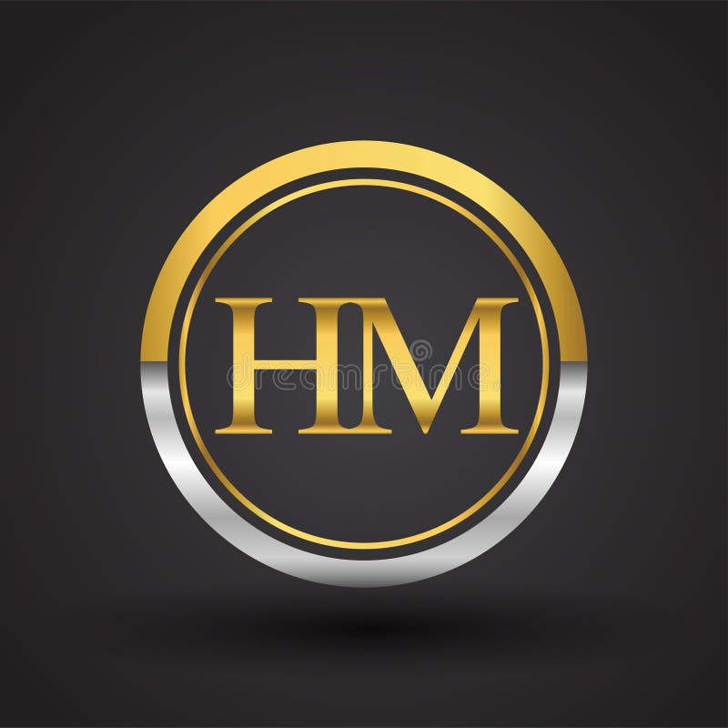 HM Letter Logo in a Circle, Gold and Silver Colored. Vector Design ...