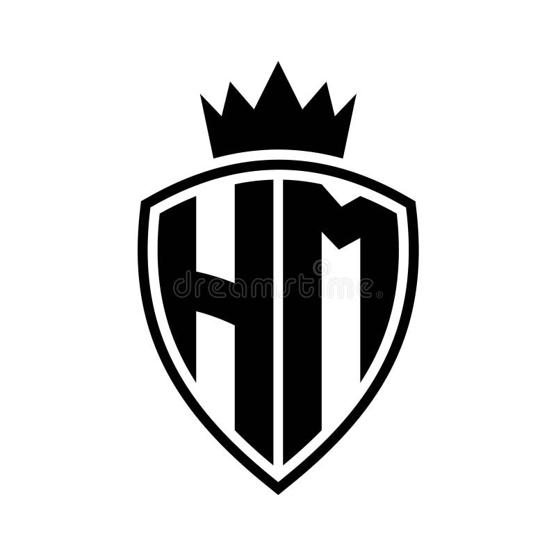 HM Letter Monogram Shield and Crown Outline Shape with Black and White ...