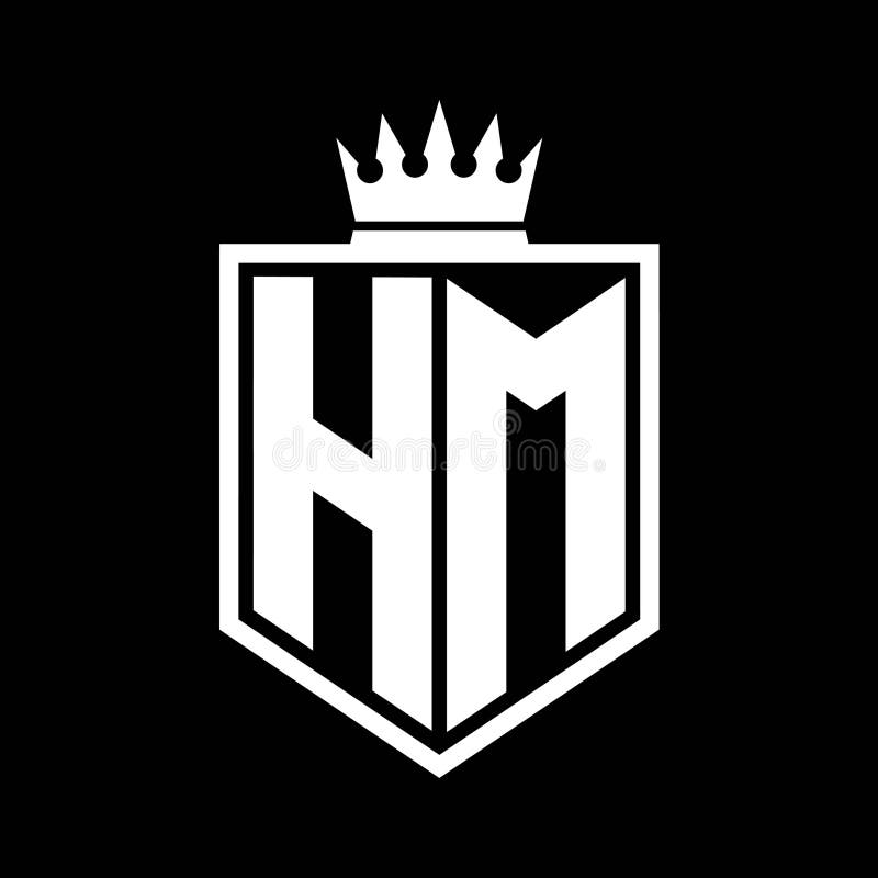 HM Logo Monogram Bold Shield Geometric Shape with Crown Outline Black ...