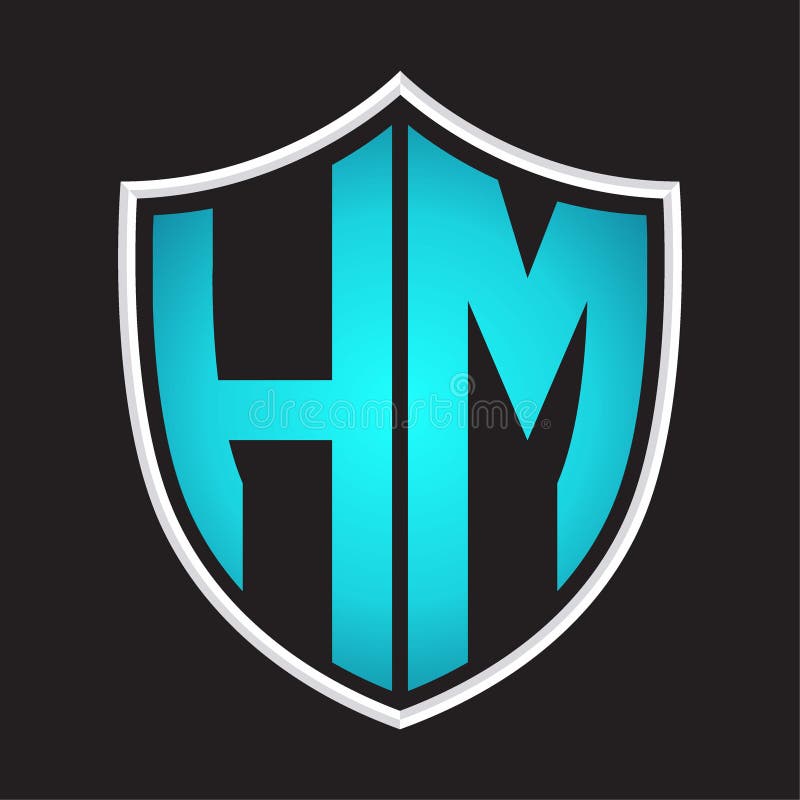 HM Logo Monogram with Shield Shape Isolated Blue Colors on Outline ...