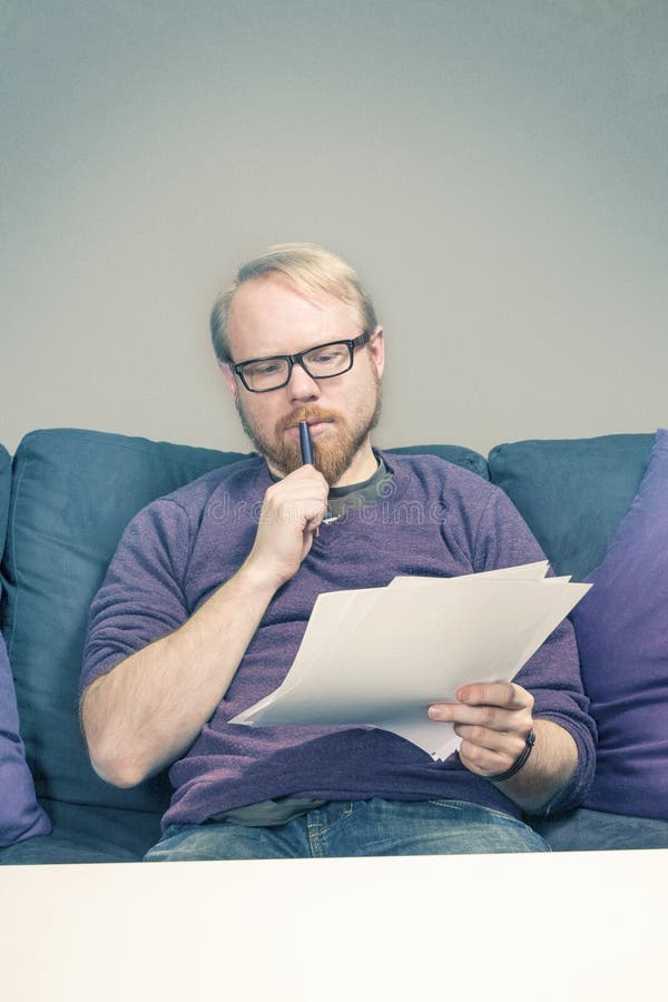 Hmmm stock image. Image of caucasian, pondering, sofa - 63071661