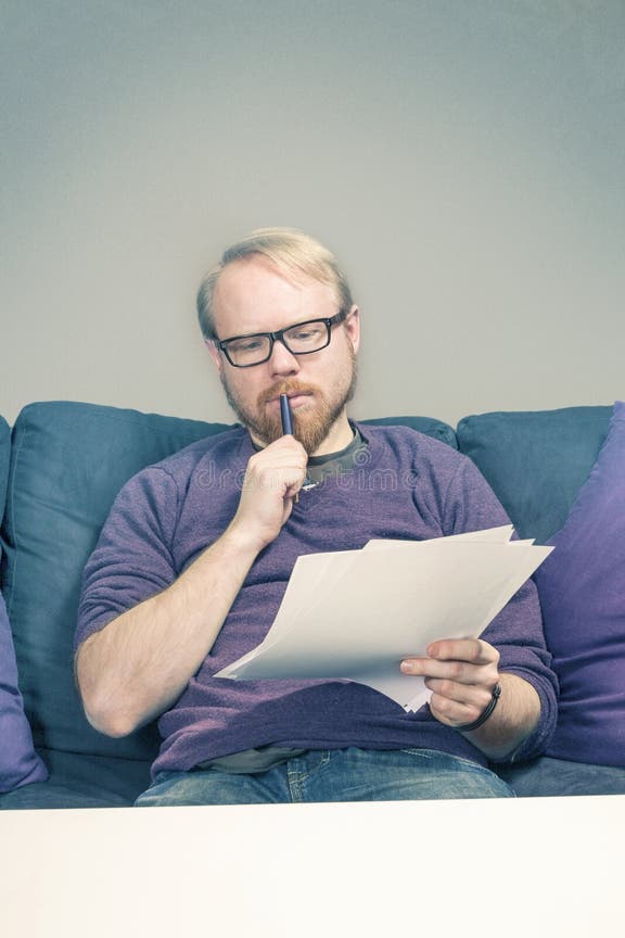 Hmmm stock image. Image of caucasian, pondering, sofa - 63071661