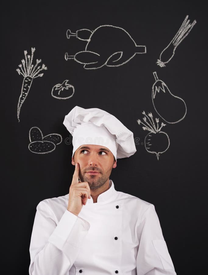 Hmmm... What can I cook? stock photo. Image of hand, blackboard - 31623294