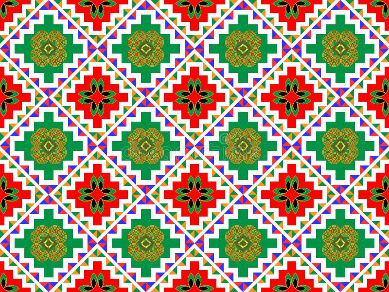 Hmong Ethnic Fabric Pattern Designed in the Style of White Hmong, Green ...