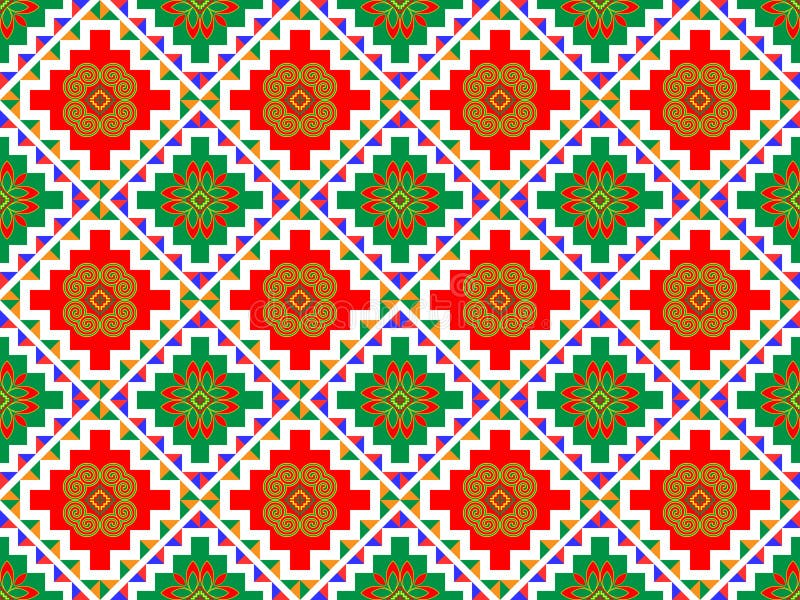Hmong Ethnic Fabric Pattern Designed in the Style of White Hmong, Green ...