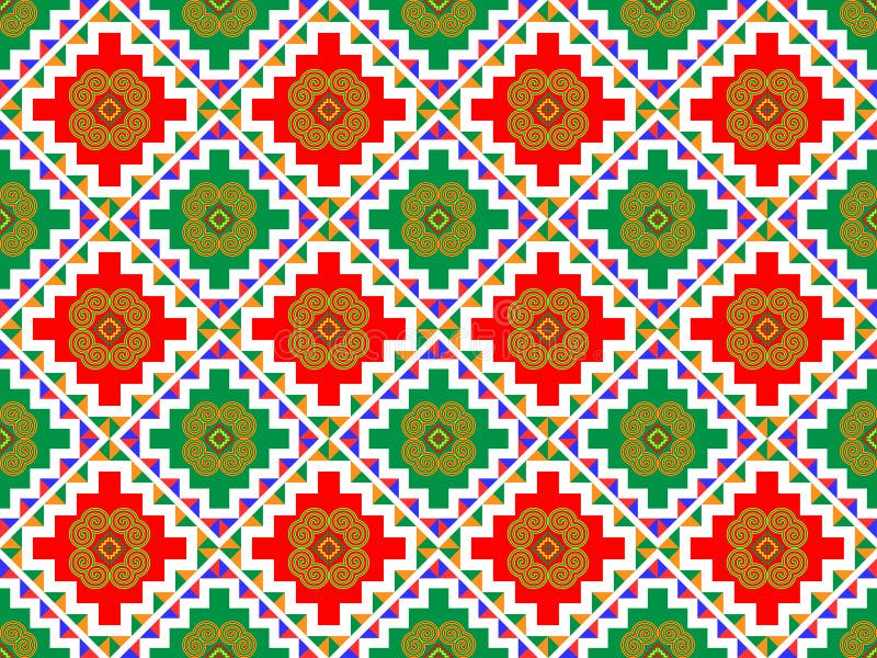 Hmong Ethnic Fabric Pattern Designed in the Style of White Hmong, Green ...