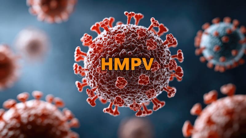 Hmpv Virus Structure in Detailed 3d Rendering on a Dark Blue Background ...