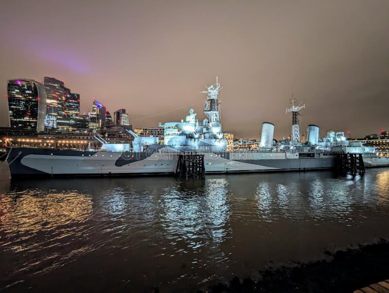 HMS Belfast Battleship on the River Thames London Stock Image - Image ...