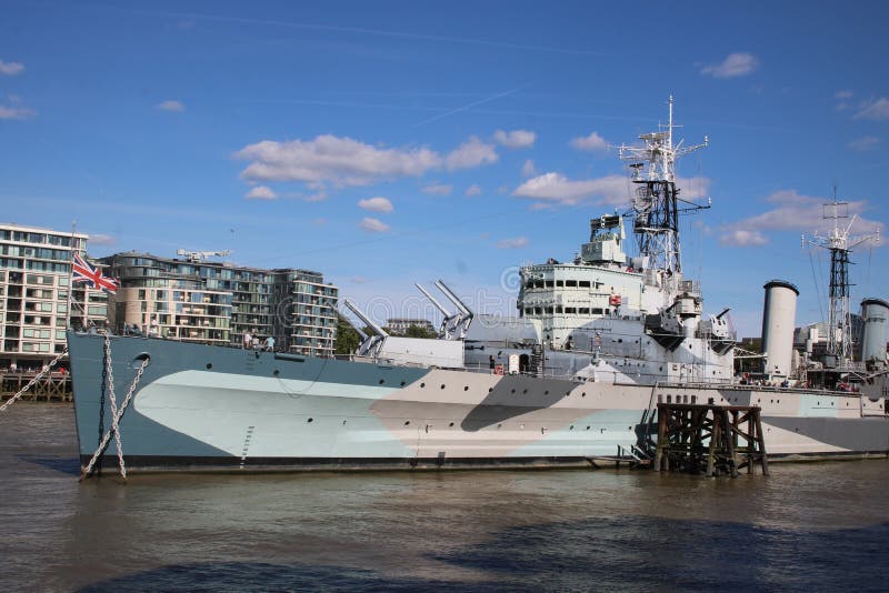 HMS Belfast, River Thames, Port of London Stock Image - Image of ...