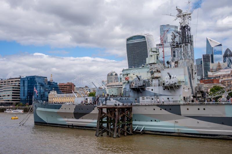He HMS Belfast Warship on the River Thames Editorial Photography ...