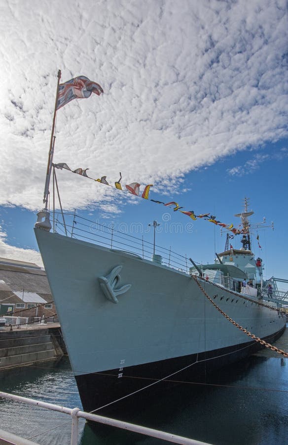 HMS Cavalier in Chatham Dockyard Stock Photo - Image of boat, crane ...