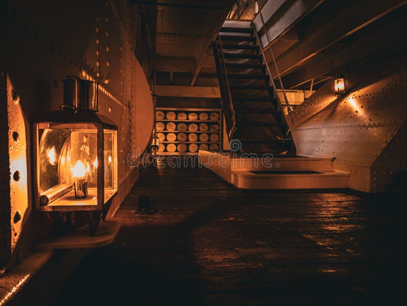 The HMS Warrior with Dim Light Lighting the Inside Stairwell Stock ...