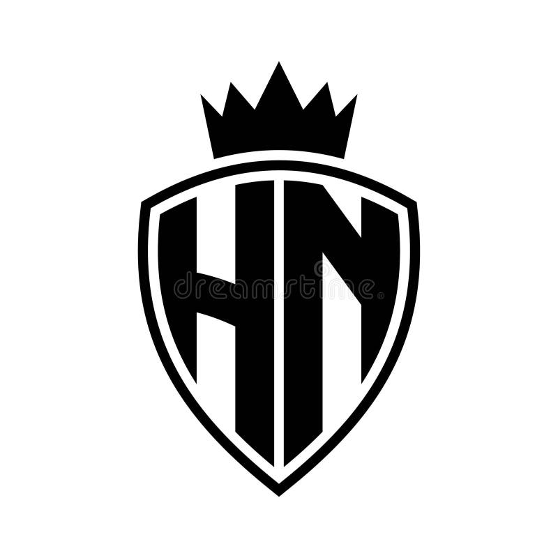 HN Letter Monogram Shield and Crown Outline Shape with Black and White ...