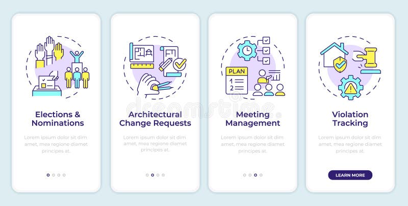 HOA Management Features Onboarding Mobile App Screen Stock Vector ...