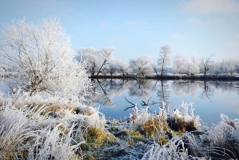 Hoarfrost Landscape on Havel River Havelland, Germany Stock Photo ...