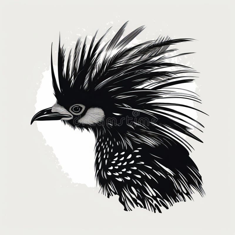 Hoatzin: a Black and White Silhouette on a White Background Stock ...