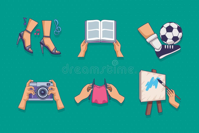 Hobbies Actividades Seis Iconos Ilustración del Vector - Ilustración de ...