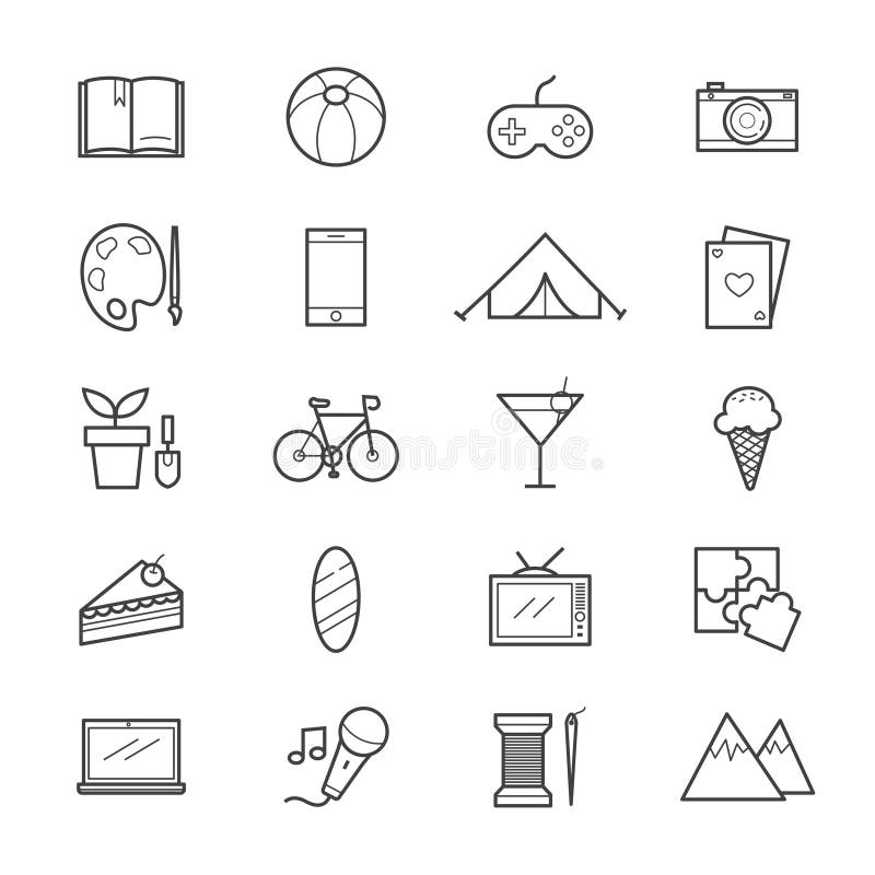 Hobbies and Activities Icons Line Stock Vector - Illustration of ...