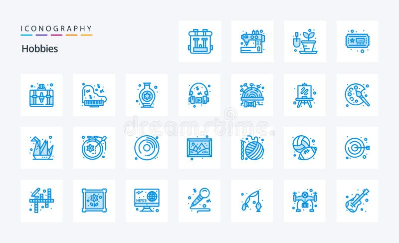 25 Hobbies Blue icon pack stock vector. Illustration of origami - 264633005