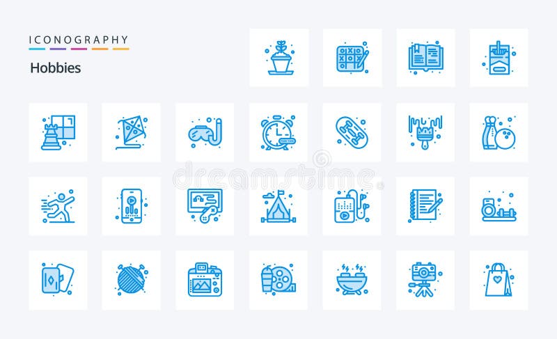 25 Hobbies Blue icon pack stock vector. Illustration of hobby - 264637320