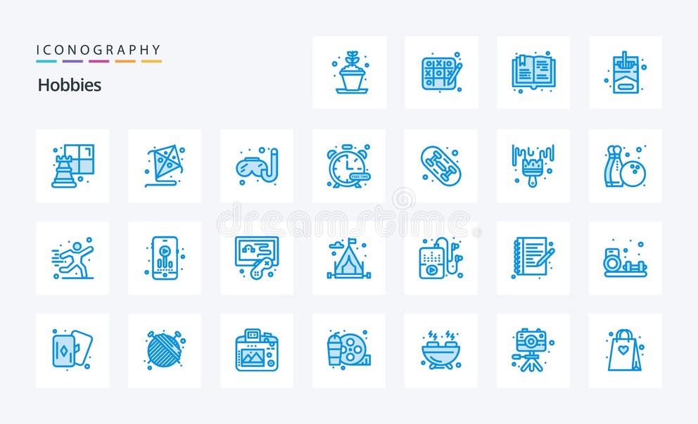 25 Hobbies Blue icon pack stock vector. Illustration of hobby - 264637320