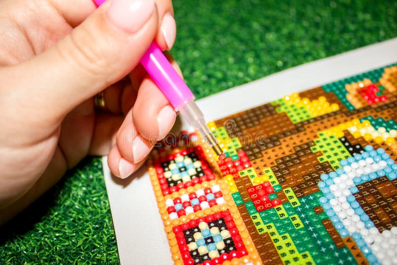 Hobbies - Laying Out Diamond Mosaics. Close Ups Photo of the Process ...