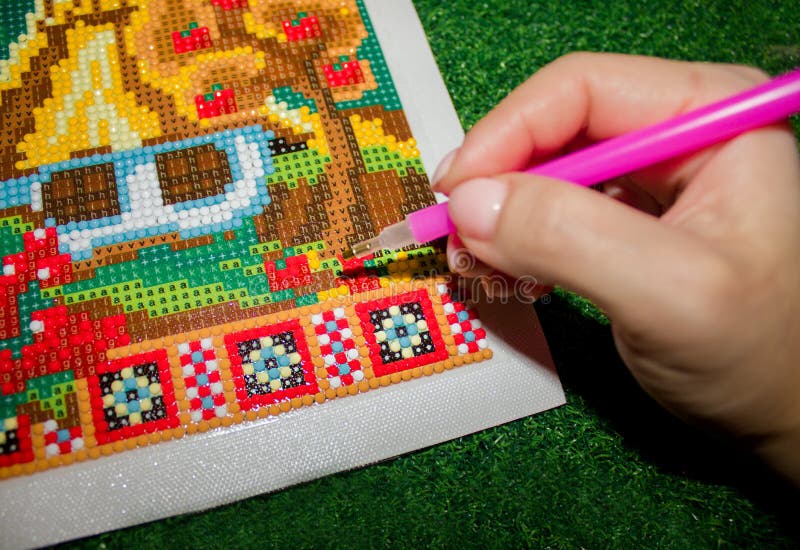 Hobbies - Laying Out Diamond Mosaics. Large Photo of the Process Stock ...