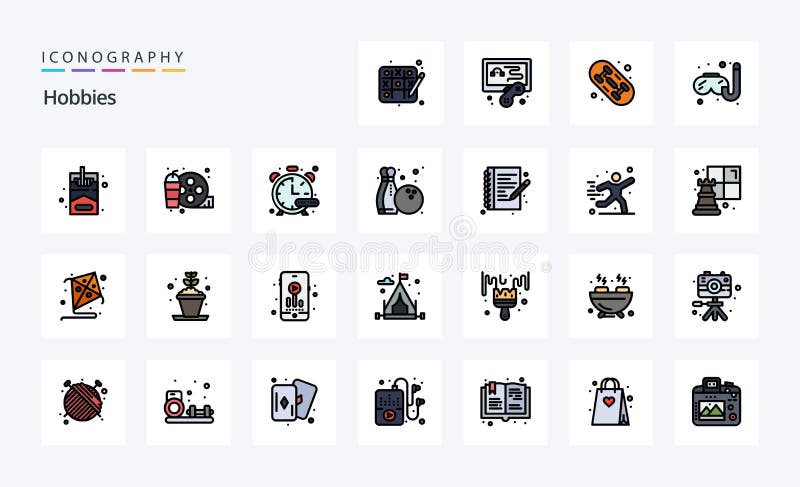 25 Hobbies Line Filled Style Icon Pack Stock Vector - Illustration of ...