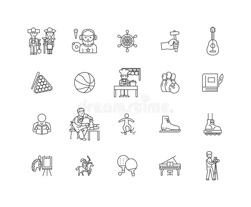 Hobbies Illustration, Thin Line Icons, Linear Flat Signs, Vector ...