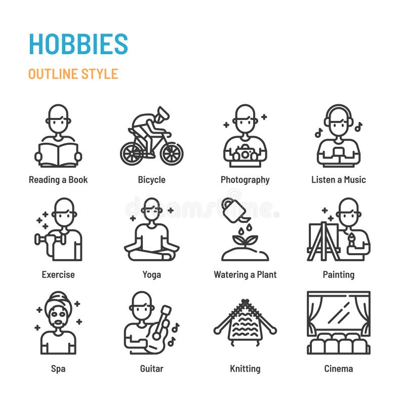 Hobbies in Outline Icon and Symbol Set Stock Vector - Illustration of ...