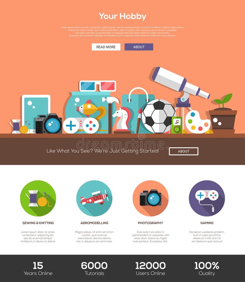Hobbies Website Template with Header and Icons Stock Vector ...